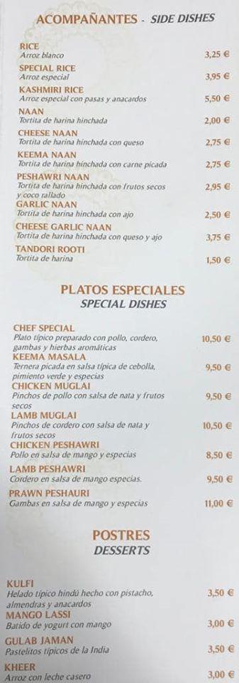 Menu at Restaurante Shere Khan, Moncada