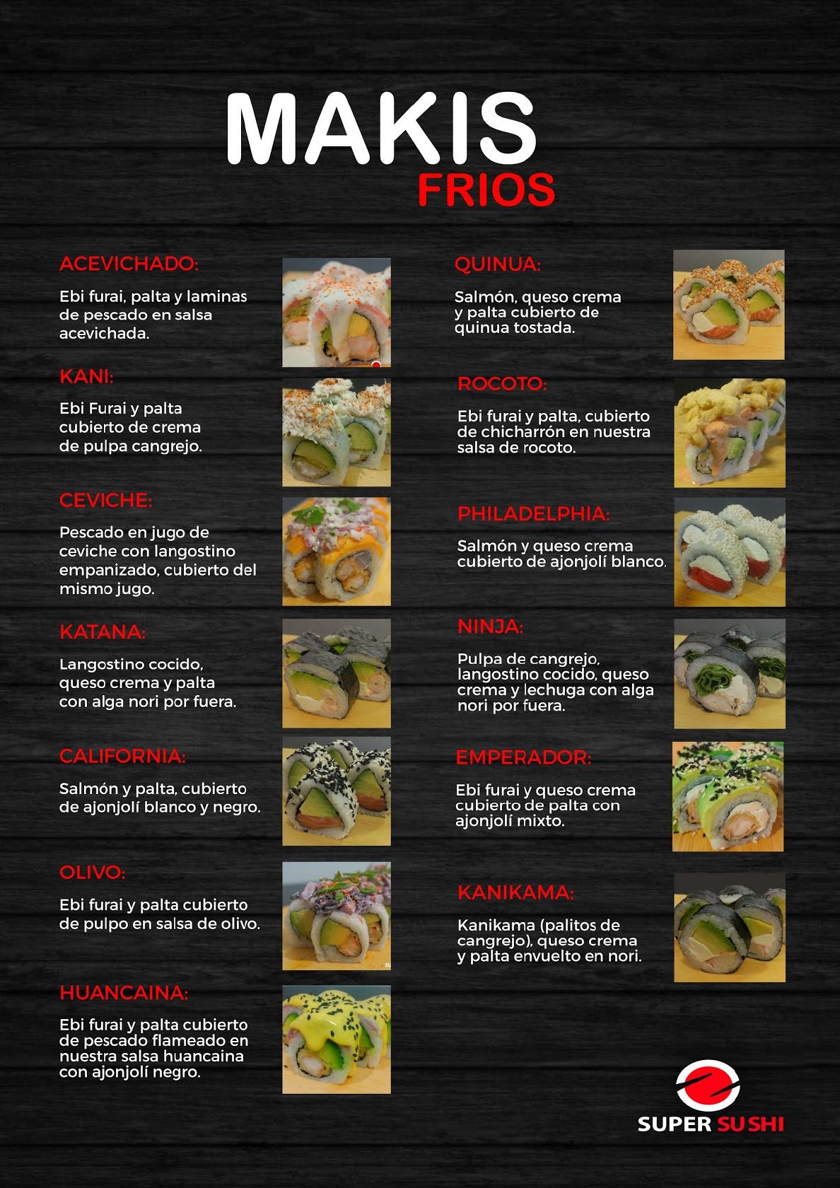 Menu at Super Sushi.Peru restaurant, San Juan de Miraflores