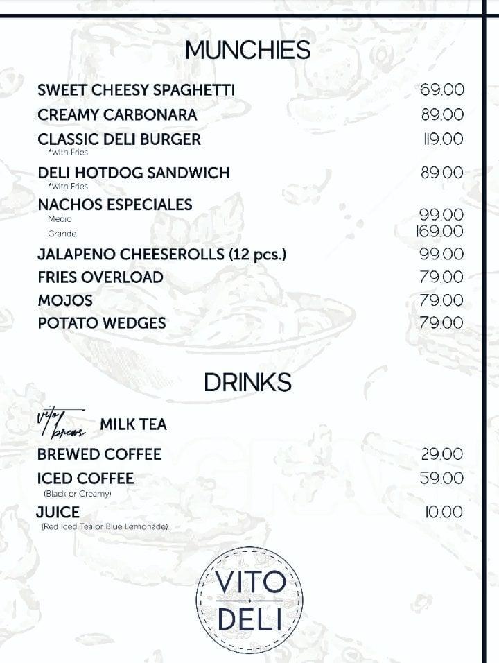 Menu at Vito Deli restaurant, Calamba