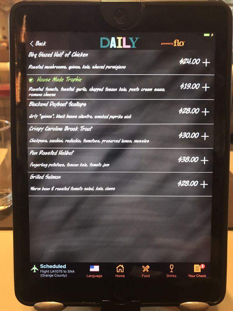 Menu at Daily restaurant, Newark, Newark Liberty International Airport
