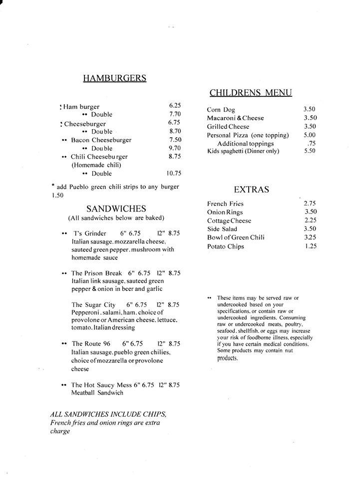 Menu at Feeling saucy pizzeria, Ordway