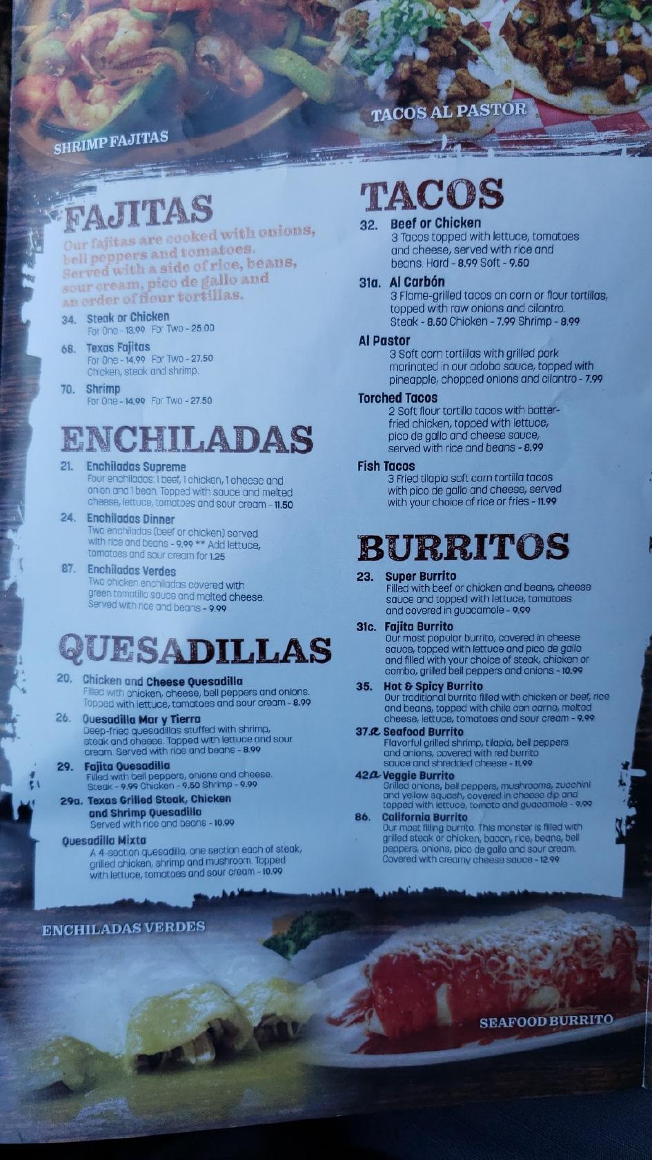 Menu at Old Mexico Bar & Grill, Montezuma