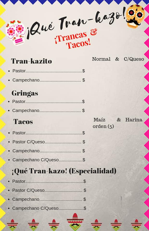 Menu at Qué Tran-kazo restaurant, Campeche