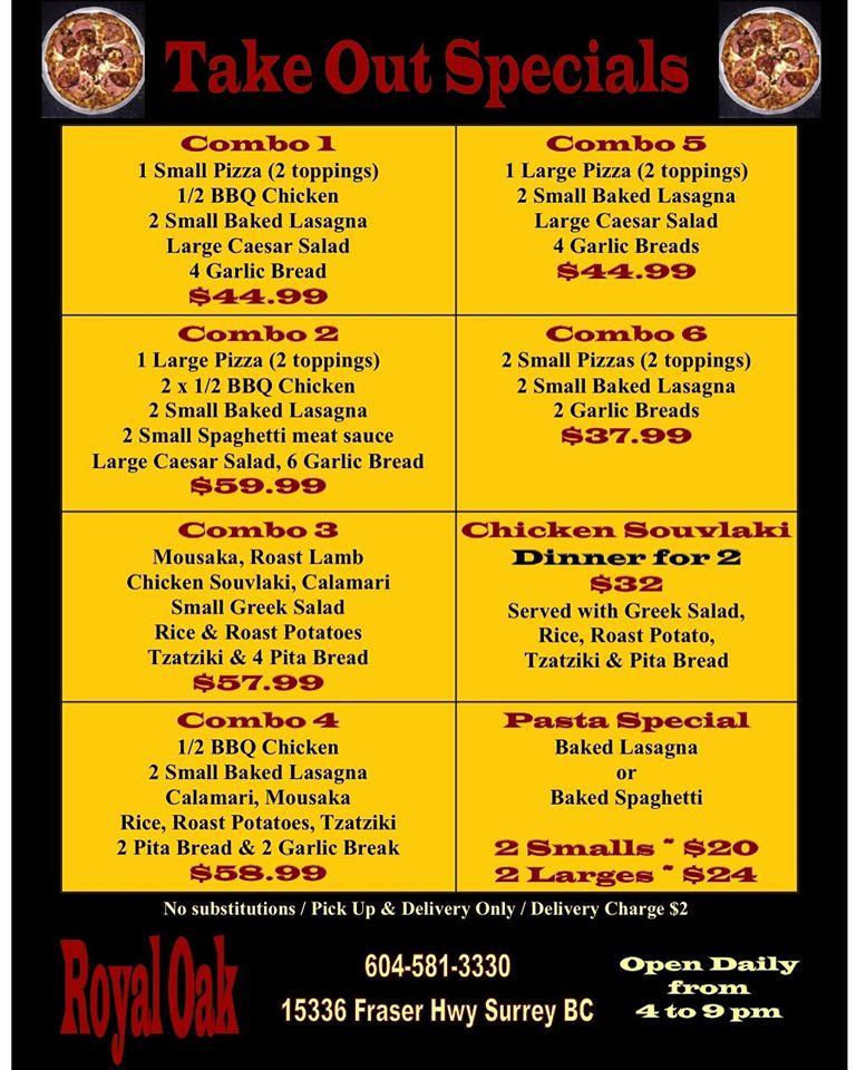 Menu at Royal Oak Restaurant, Surrey