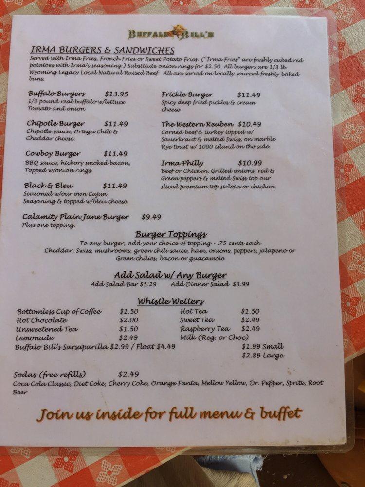 Menu at Buffalo Bill's Irma Hotel & Restaurant, Cody