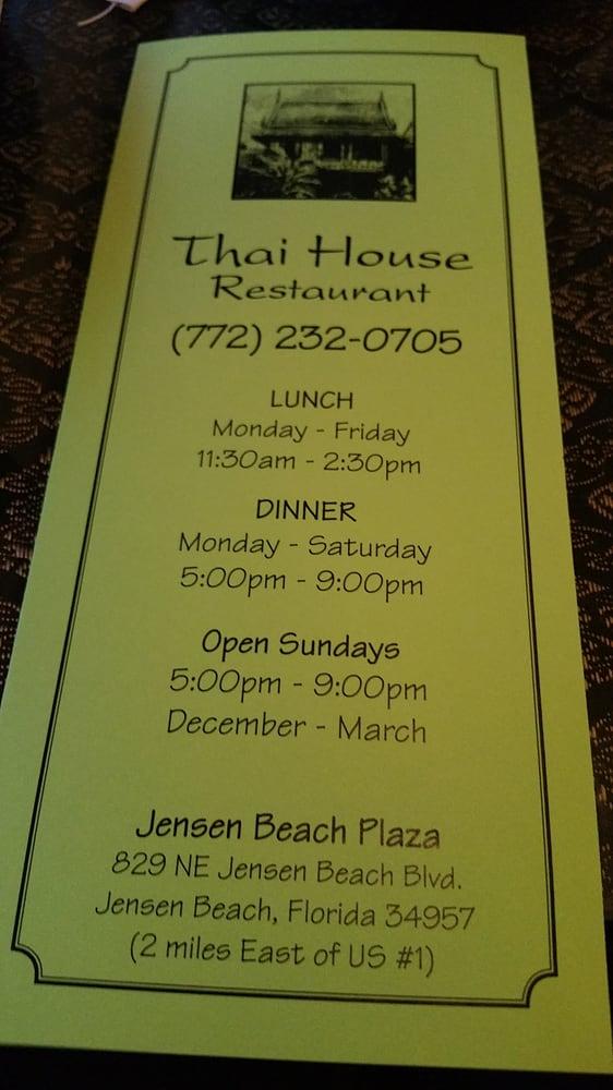 Menu at Thai House restaurant, Jensen Beach