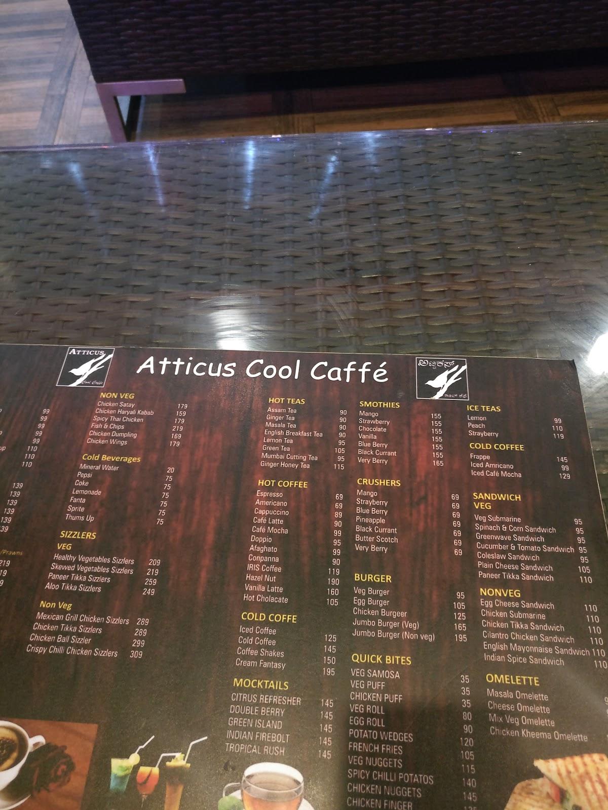 Menu at Atticus Cool Cafe, Bengaluru
