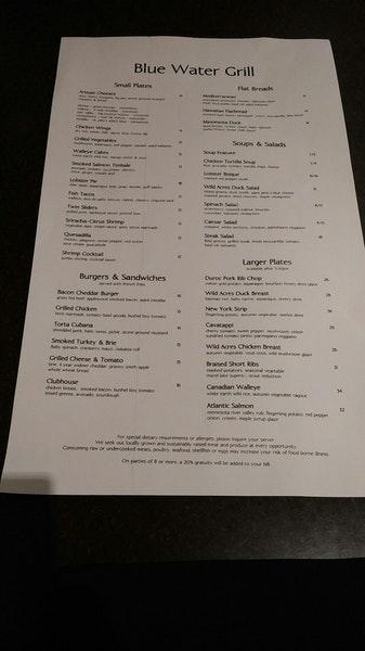 Menu at Blue Water Grill pub & bar, Bloomington