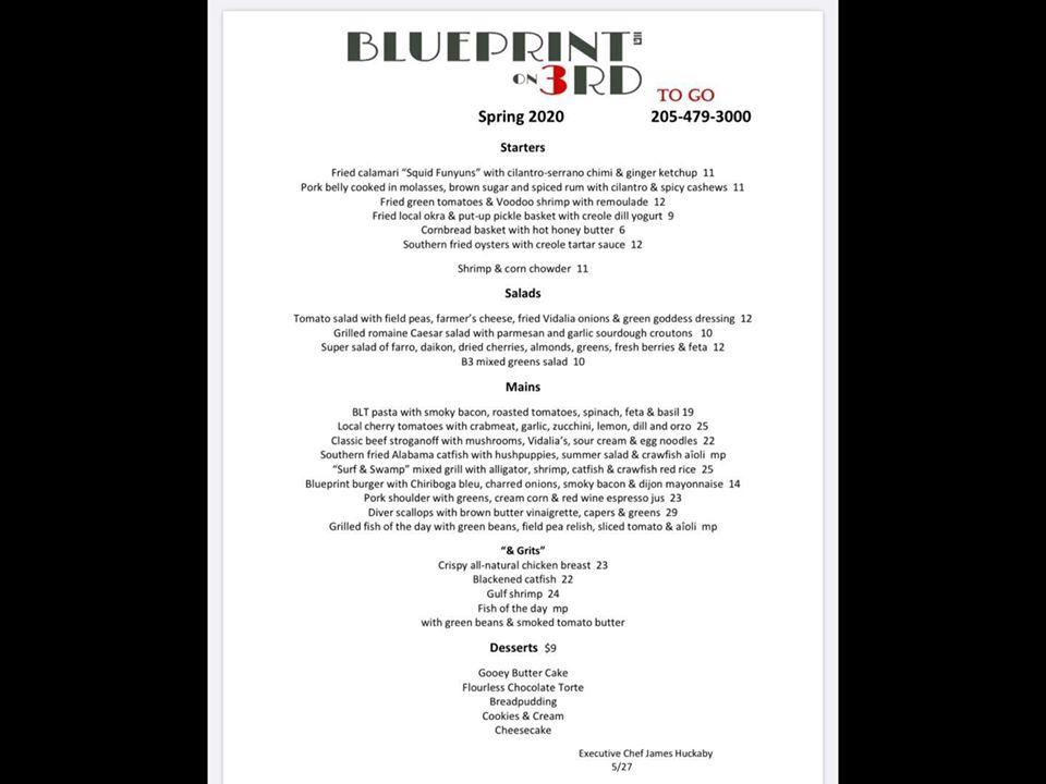 Menu at Blueprint on 3rd restaurant, Birmingham