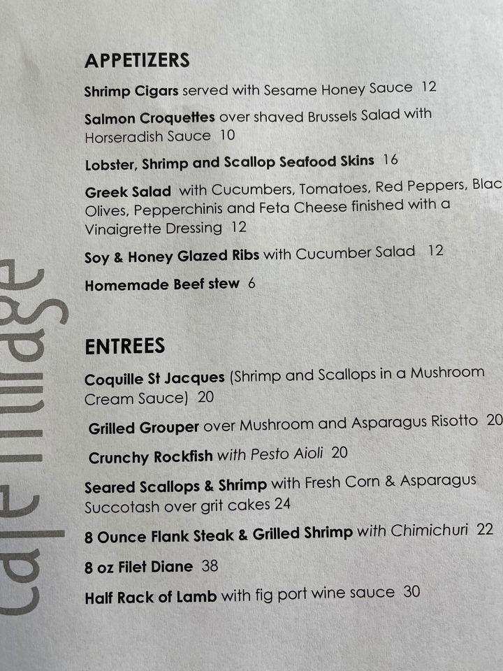 Menu at Cafe Mirage, Ocean City