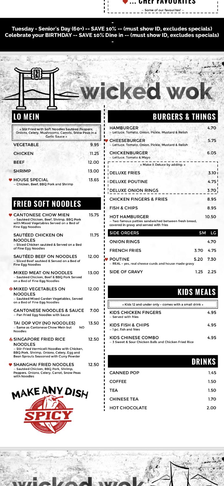 Menu at Jin's Wicked Wok restaurant, Glencoe