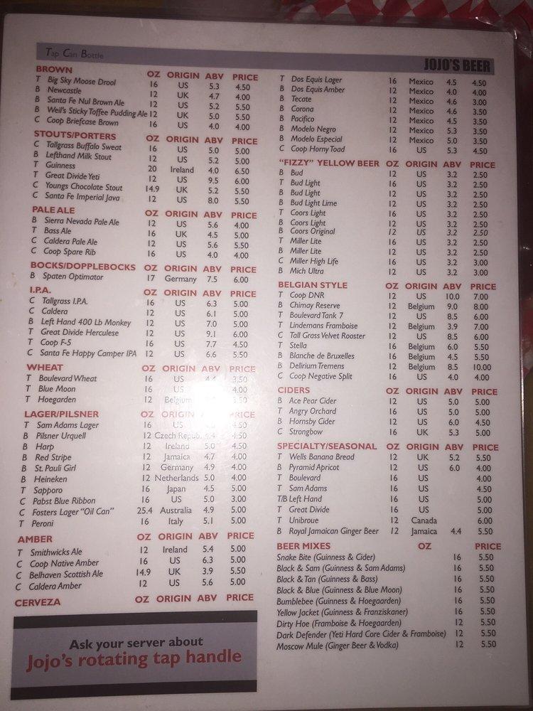 Menu at Jojos Bar & Grill, Yukon