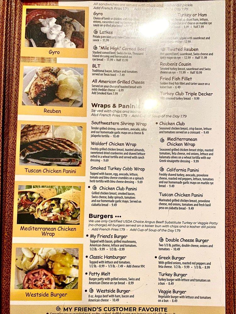 Menu at My Friends Restaurant, Cleveland