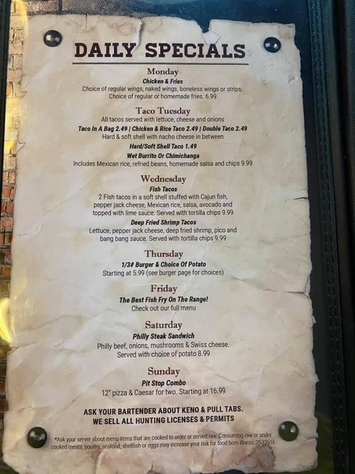 Menu at Pit Stop Bar & Grill, Bessemer