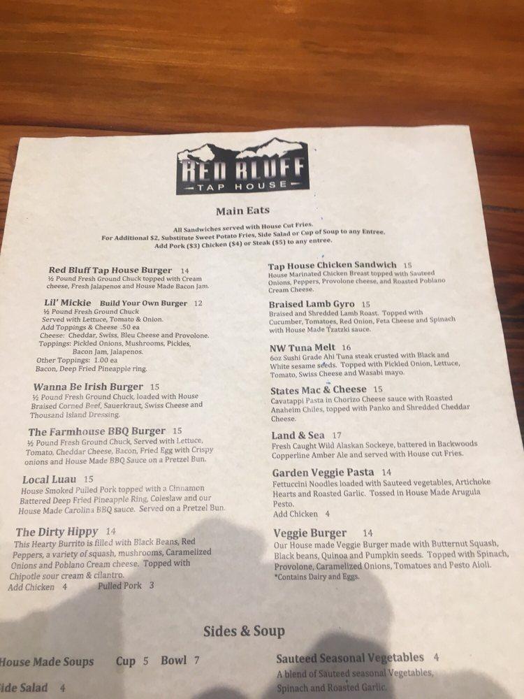 Menu at Red Bluff Tap House pub & bar, Stevenson