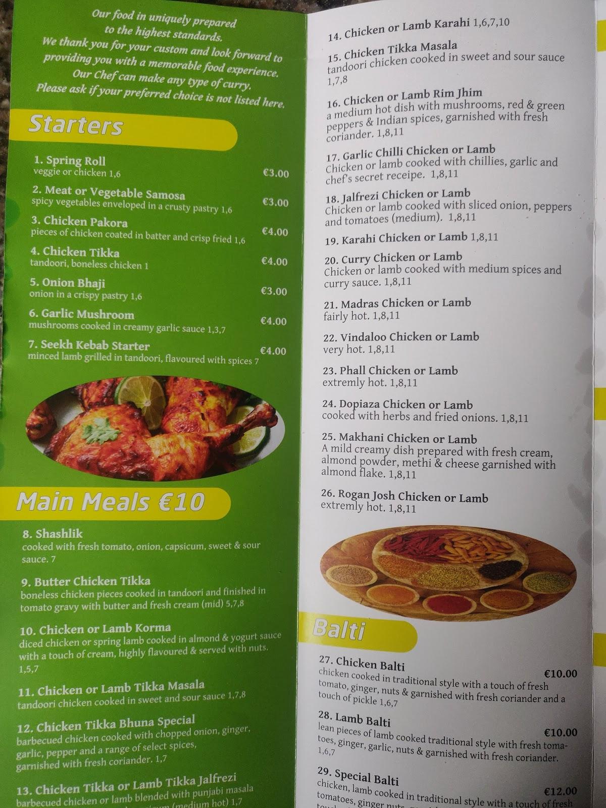 Menu at TAZA BITES restaurant, Callan