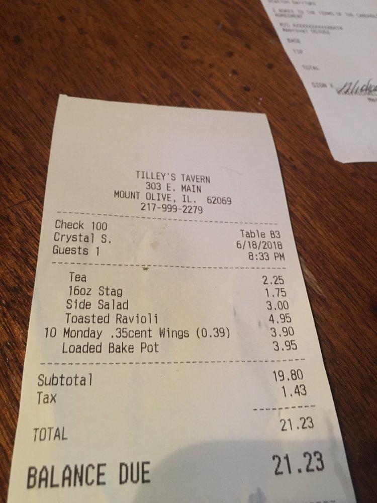Menu at Tilleys Tavern pub & bar, Mount Olive