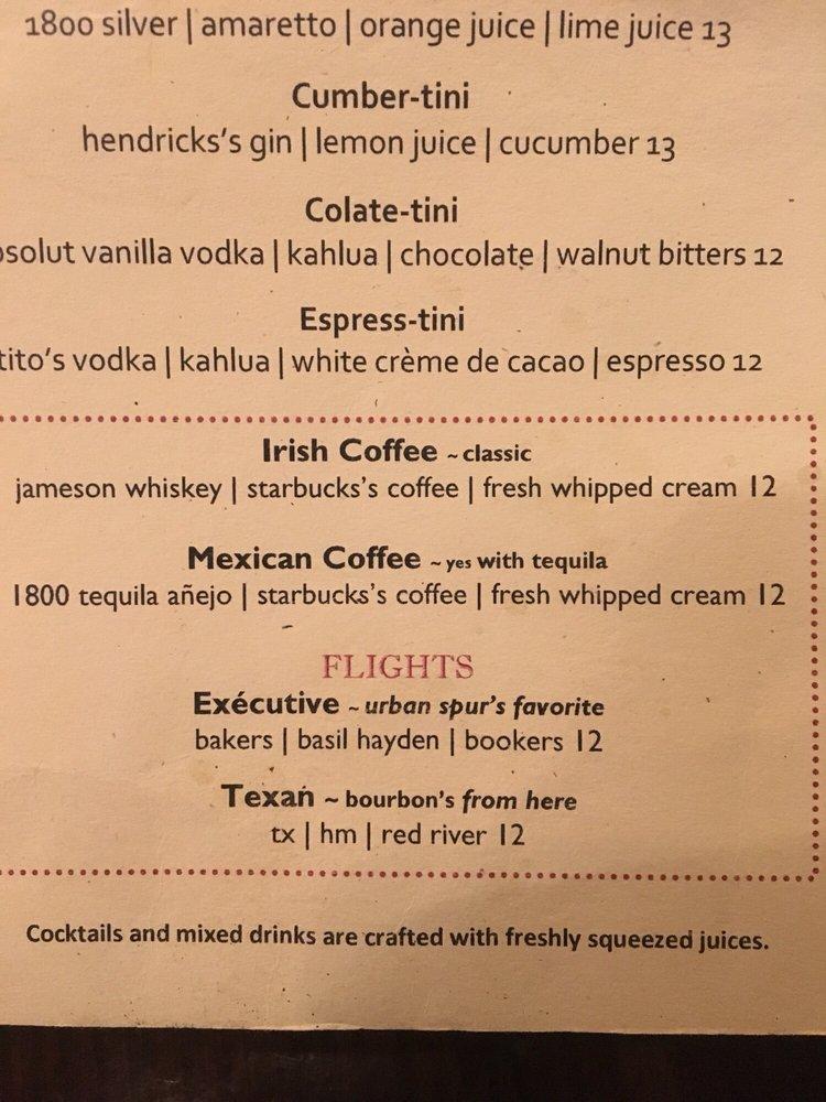 Menu at Urban Spur pub & bar, Irving