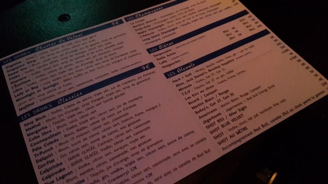 Menu au Velvet Bar Paris, Paris, 43 Rue Saint-Honoré
