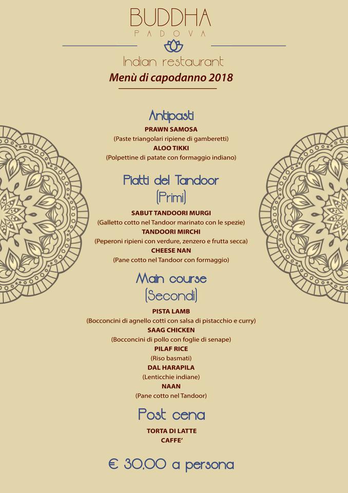 Menu at Buddha Indian Restaurant, Padua