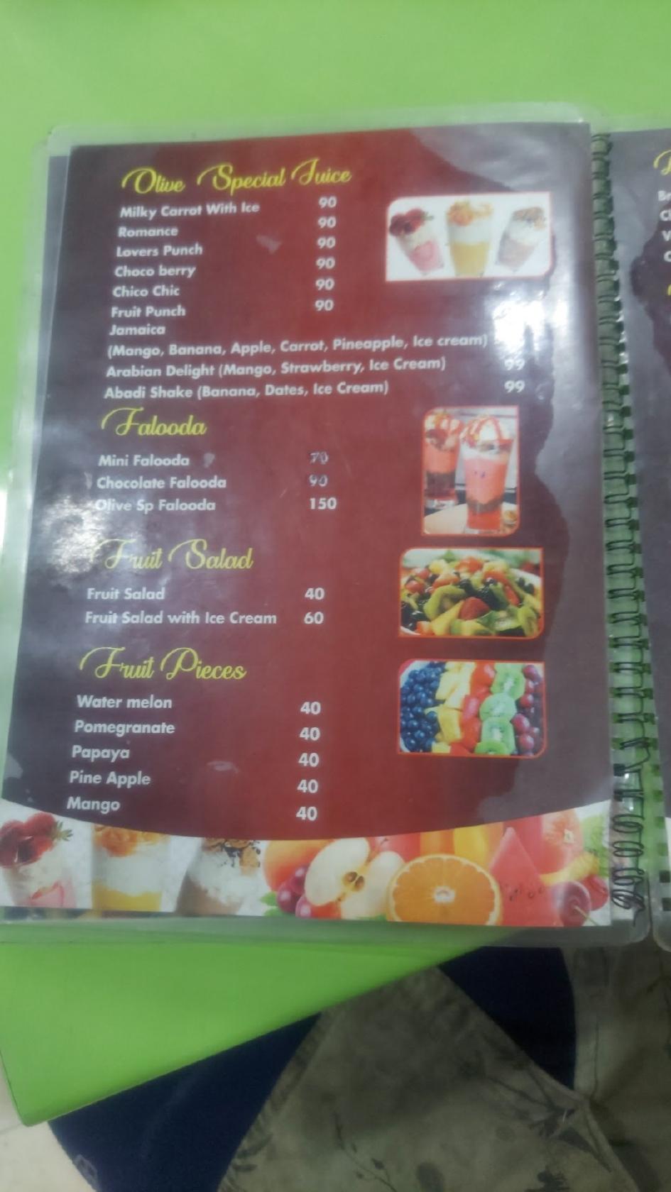 Menu at OLIVE juice corner, Padapai