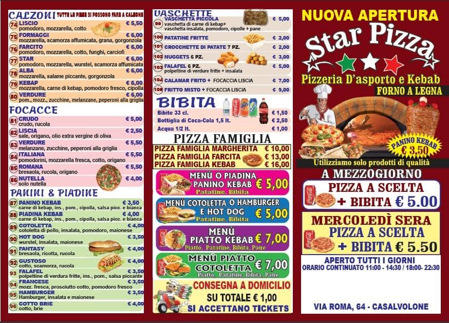 Menu at STAR pizza pizzeria, Casalvolone
