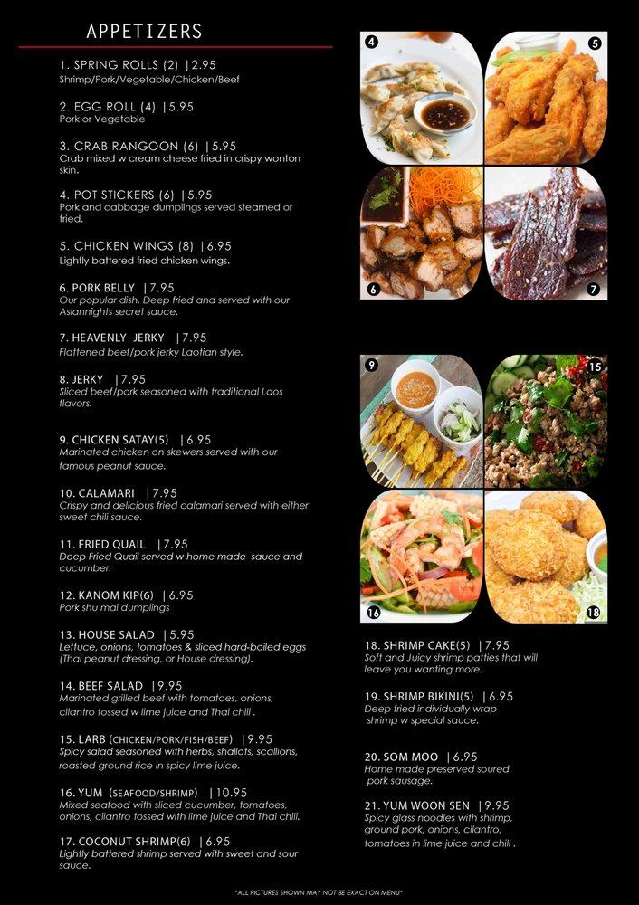 Menu at Asiannights Lao-Thai Cuisine & Bar, Haltom City