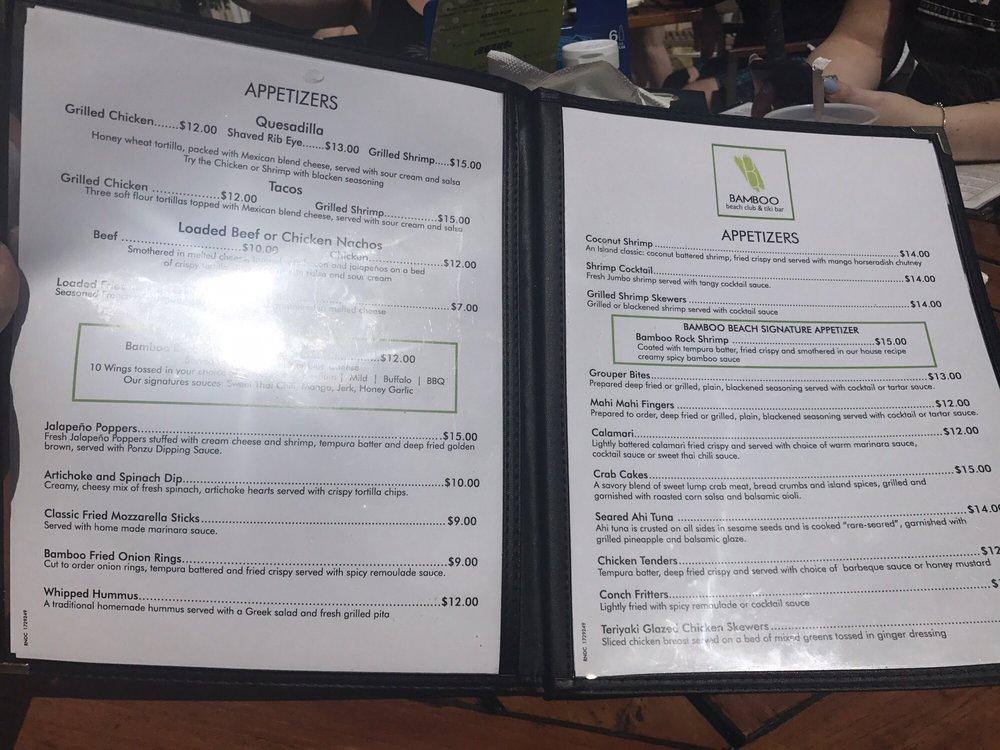 Menu at Bamboo Beach Tiki Bar & Cafe, Fort Lauderdale
