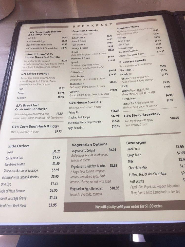 Menu at GJ's Family Restaurant, Eugene