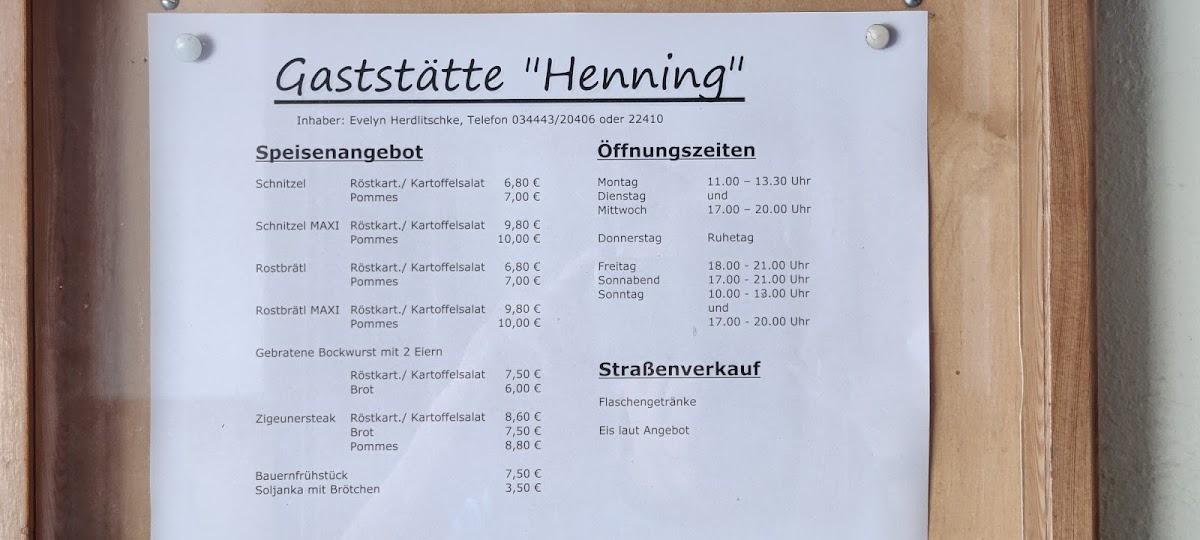 Speisekarte von Gaststätte Henning restaurant, Teuchern
