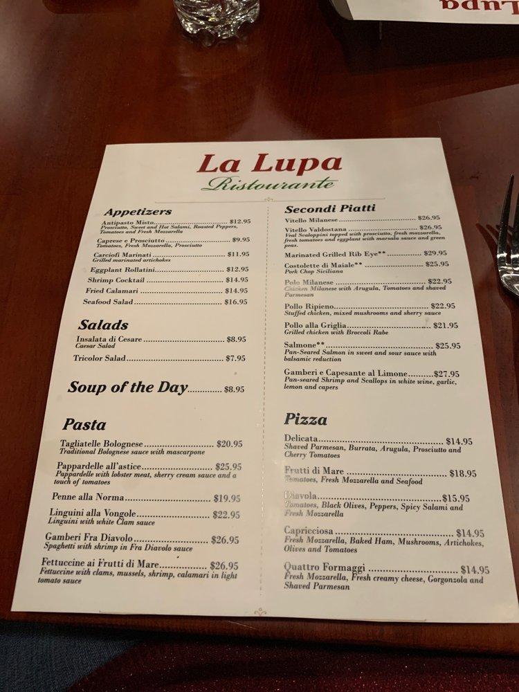 Menu at La Lupa Ristorante restaurant, North Haven
