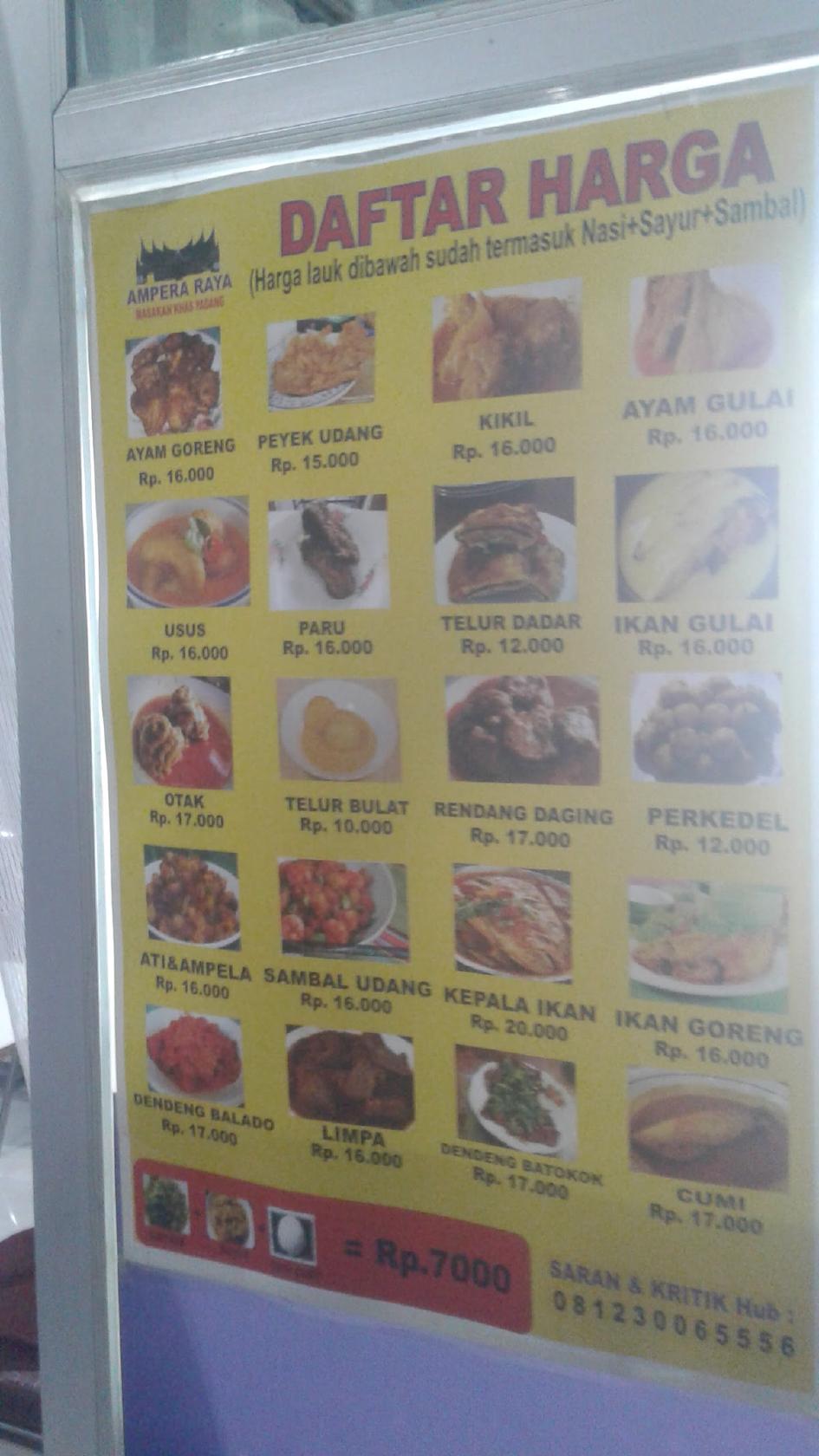 Carta del restaurante Nasi Padang Ampera Raya, Betro