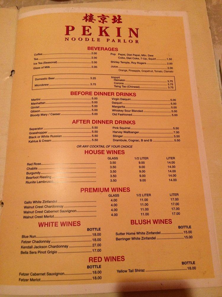Menu at Pekin Noodle Parlor restaurant, Butte