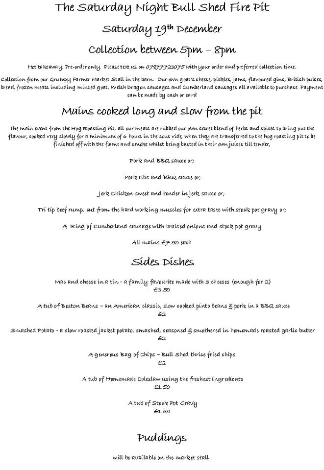 Menu at The Bull Shed steakhouse, Belper