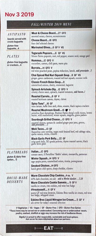 Menu at Bigsby's Folly Craft Winery & Restaurant, Denver