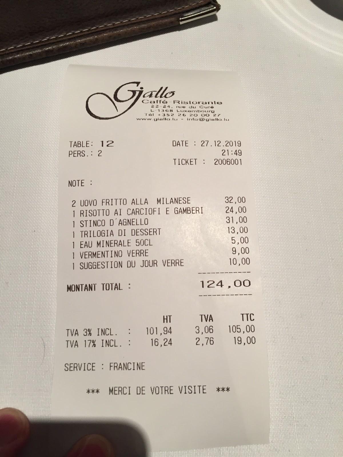 Speisekarte von Giallo restaurant, Luxemburg