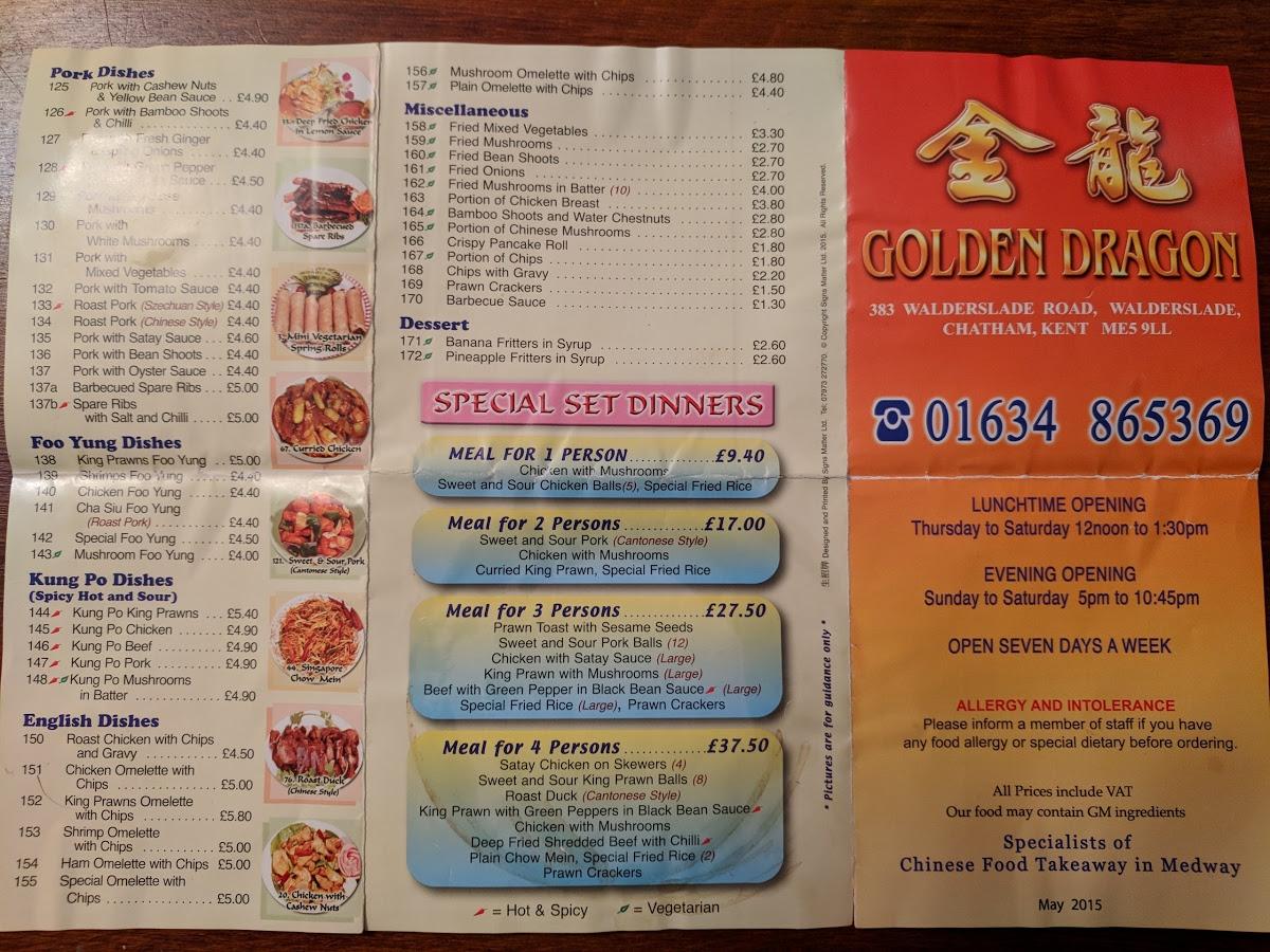 Menu at The Golden Dragon fast food, Chatham, 383 Walderslade Rd