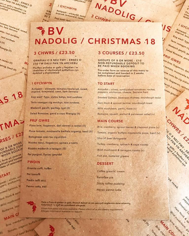 Menu at Baravin, Aberystwyth