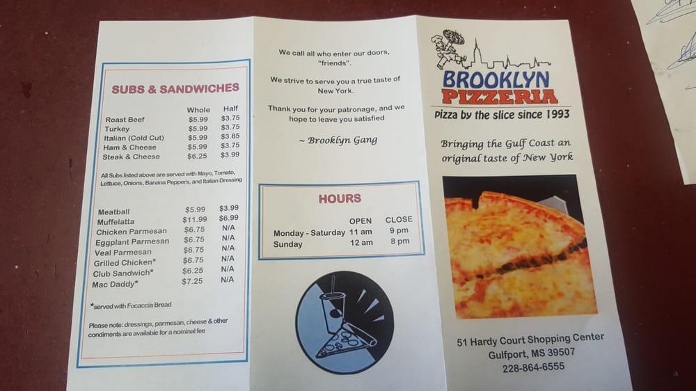 Menu at Brooklyn Pizzeria, Gulfport