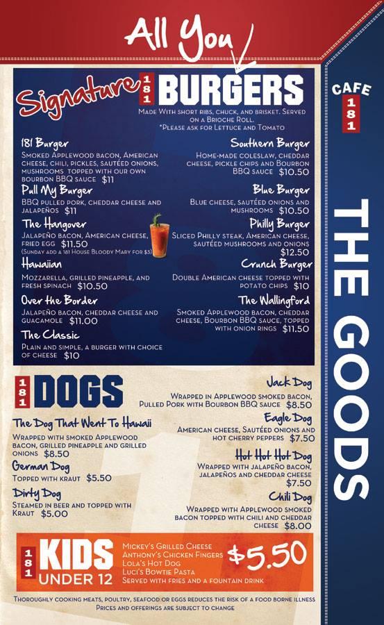 Menu at Cafe 181, Wallingford