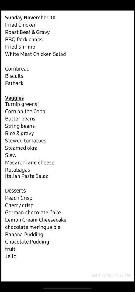 Menu at The Country Kitchen Buffet restaurant, Cheraw