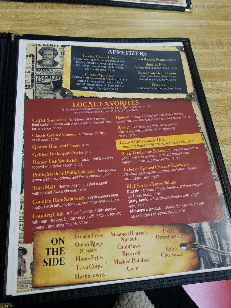 Carta de Fava's Restaurant, Georgetown, 159 E Main St
