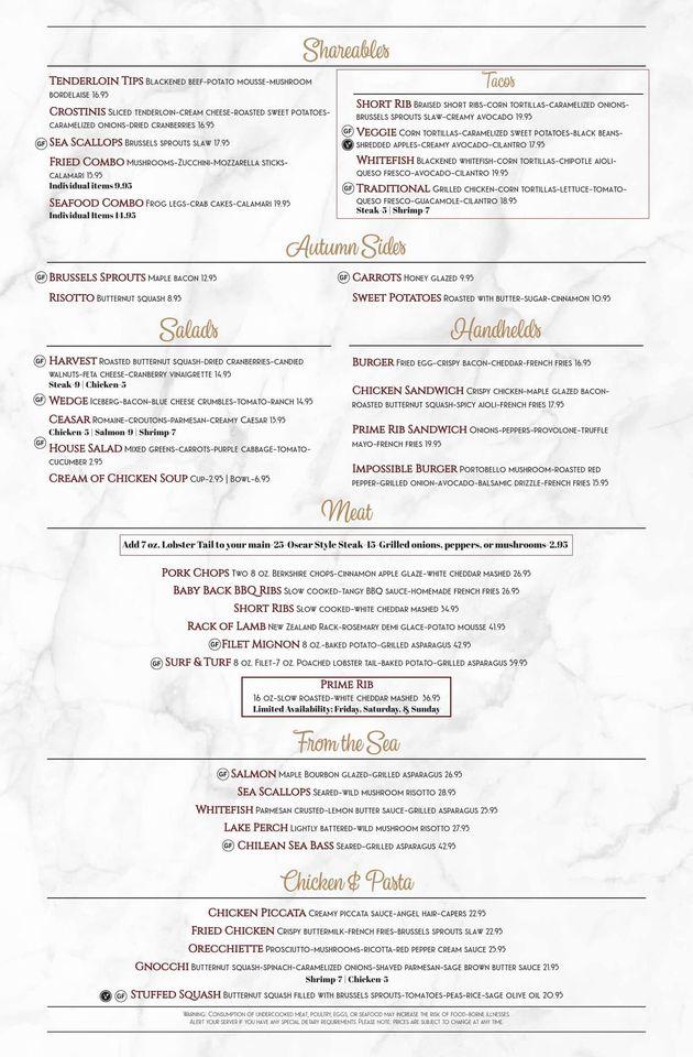 Menu at Jen's Guesthouse steakhouse, Willow Springs