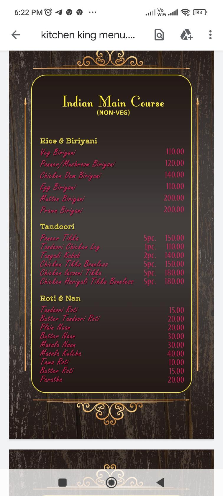 Menu at Kitchen king, A/c Family Restaurant, Brahmapur