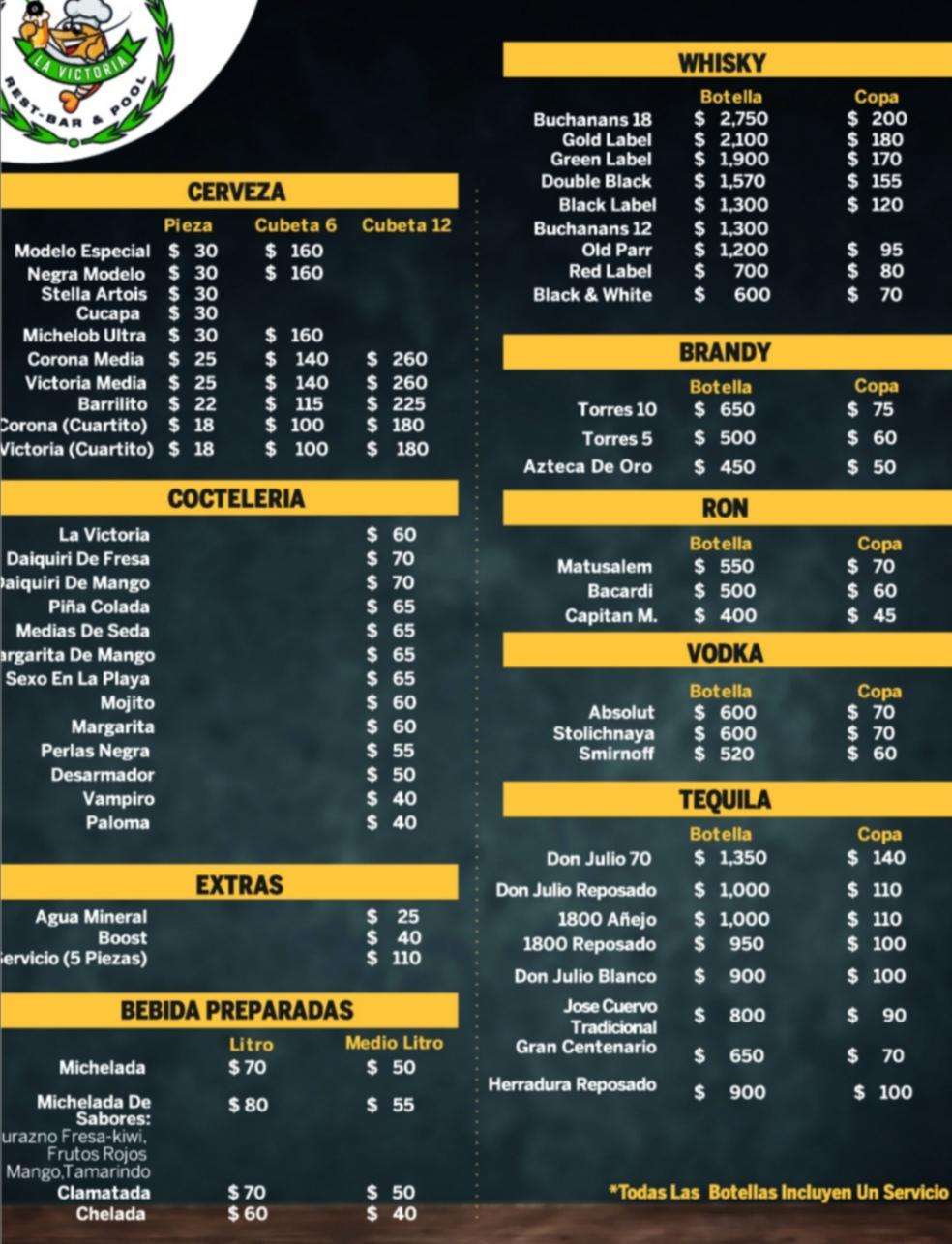 Menu at La Victoria Restaurante Bar & Pool, Poza Rica de Hidalgo