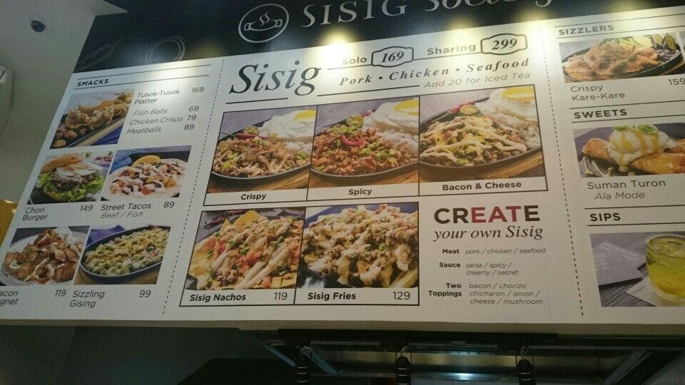 Menu at Sisig Society & Chop Stop restaurant, General Trias