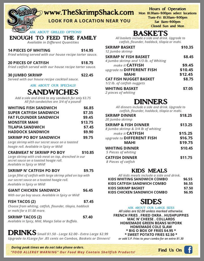 Menu at Skrimp Shack restaurant, Portsmouth
