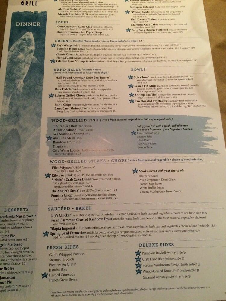 Menu at Bonefish Grill restaurant, Paramus