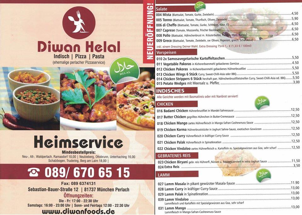 Speisekarte von Diwan Halal / Bombay Garden restaurant, München ...
