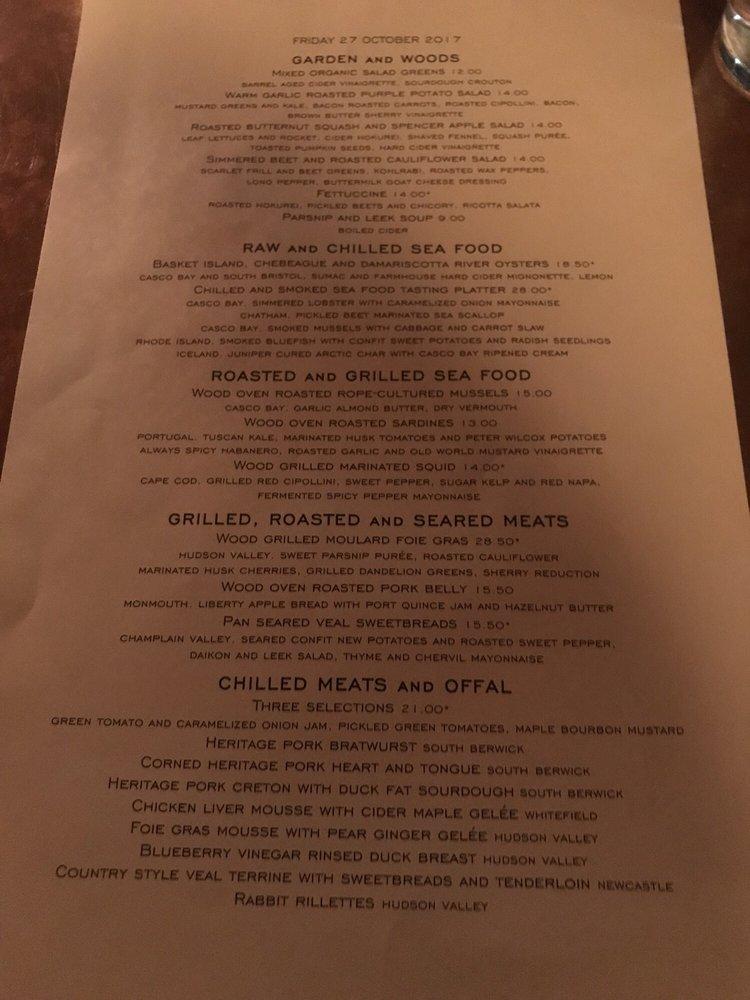 Menu at Fore Street Restaurant, Portland
